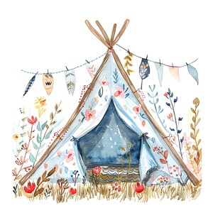 12 Floral Tent Clipart, Boho Tent Clipart, Printable Watercolor Clipart ...