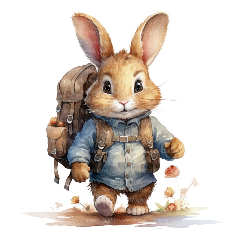 10 Bunny With Backpack Clipart, Travel Bunny, Printable Watercolor ...
