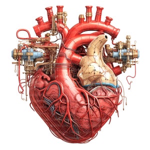 12 Artifical Human Heart Clipart, Steampunk, Printable Watercolor ...