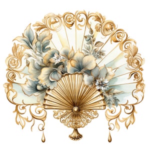 10 Luxury Hand Fan Clipart, Vintage Hand Fan, Printable Watercolor ...