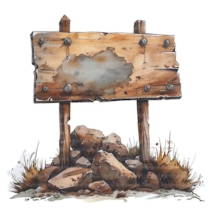 16 Rustic Wood Sign Clipart, Wooden Road Sign, Printable Watercolor ...