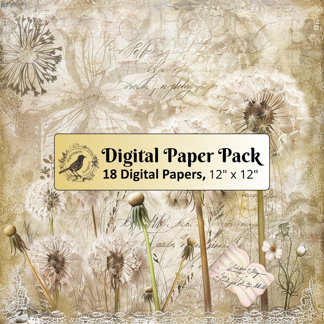 18 Vintage Dandelion Background Papers, 12 X 12 Digital Paper Pack ...