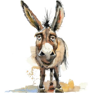 10 Cartoon Donkey Clipart, Grumpy Donkey, Printable Watercolor Clipart ...