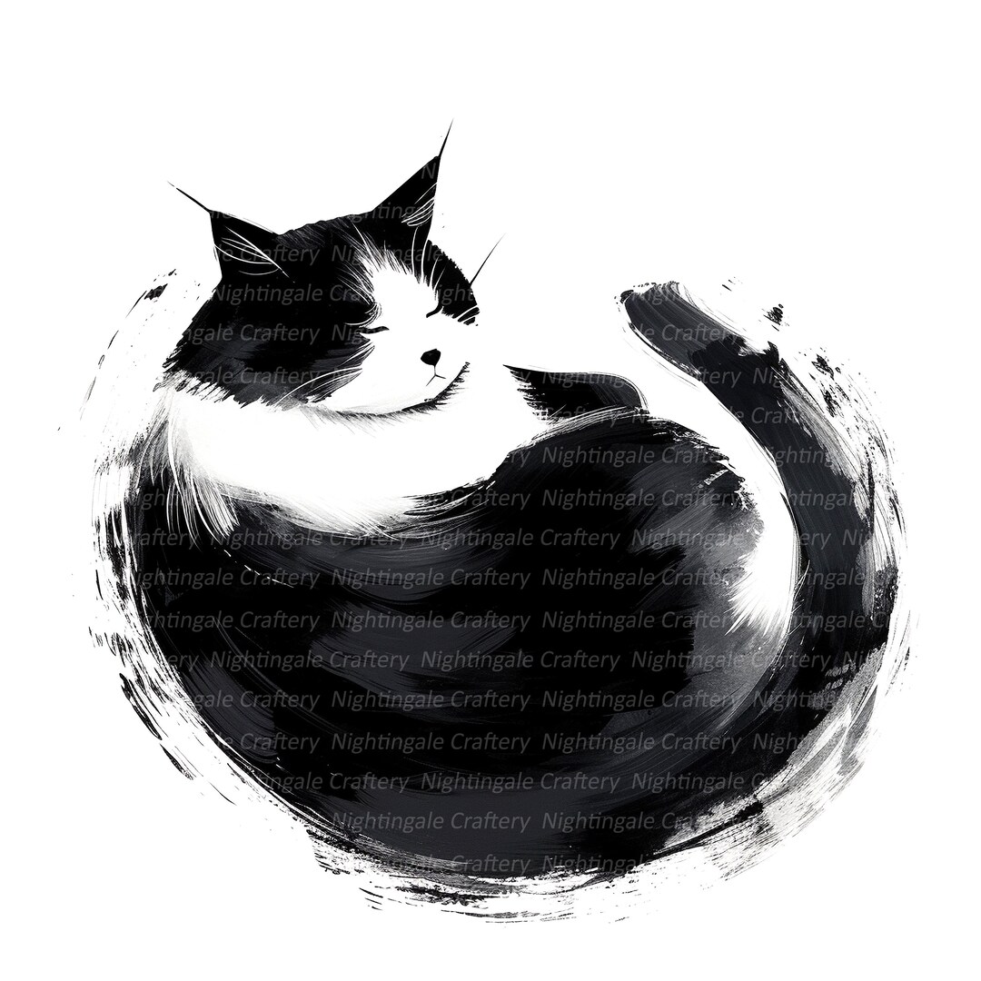10 Fat Cat Clipart, Abstract Cat, Sumi Ink Cat, Printable Watercolor ...
