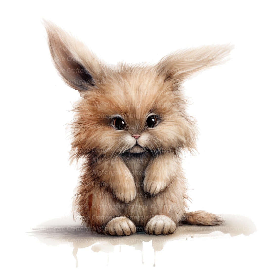 Grumpy Bunny Clipart, Fluffy Rabbit Clipart, Printable Watercolor ...