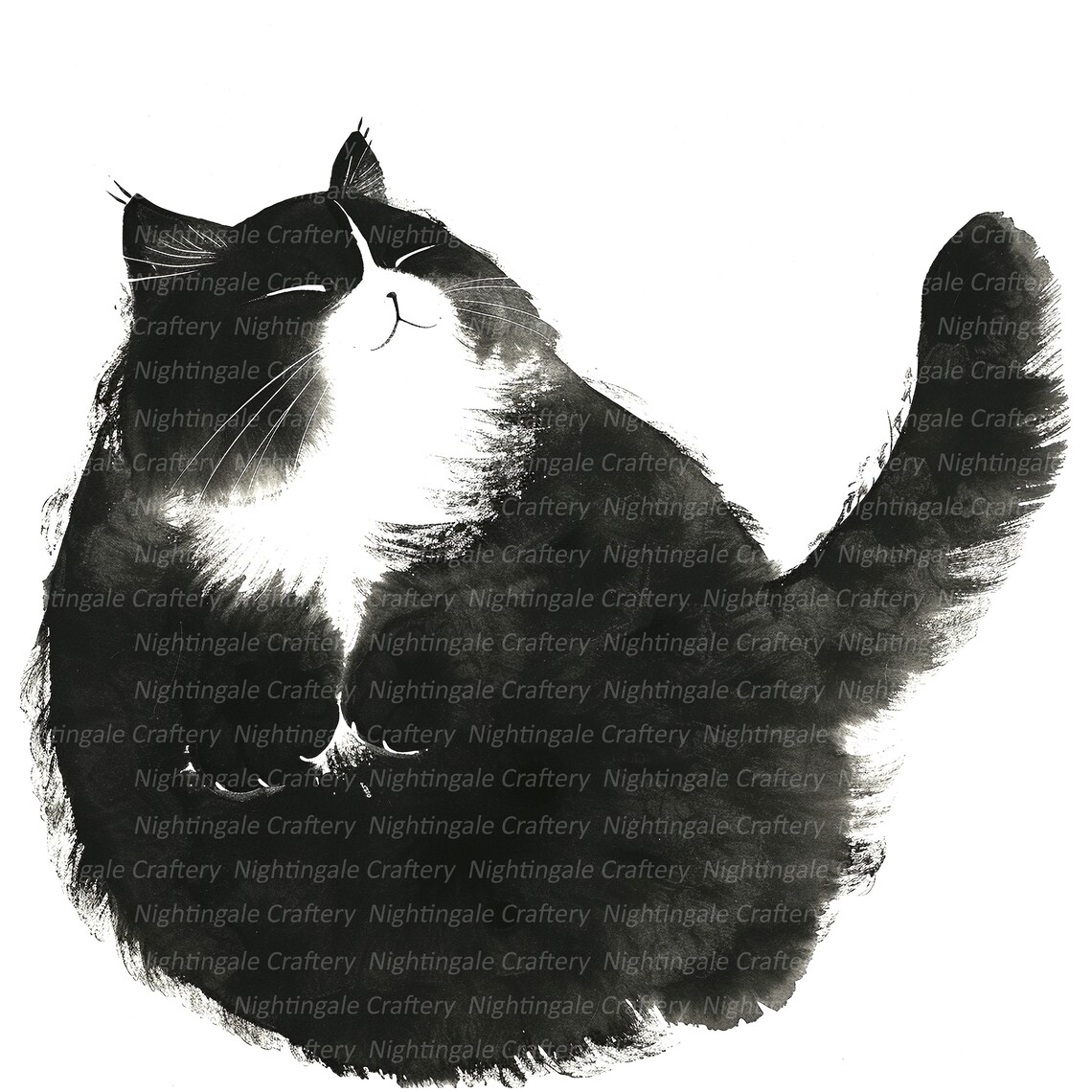 10 Fat Cat Clipart, Abstract Cat, Sumi Ink Cat, Printable Watercolor ...