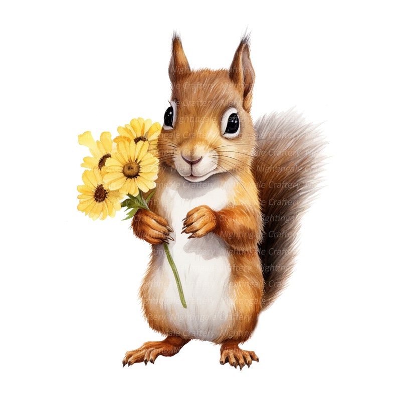 10 Squirrel With Flowers Clipart Cute Squirrel Printable - Etsy