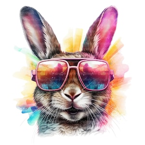 10 Cool Bunny, Disco Bunny Clipart, Rabbit, Printable Watercolor ...