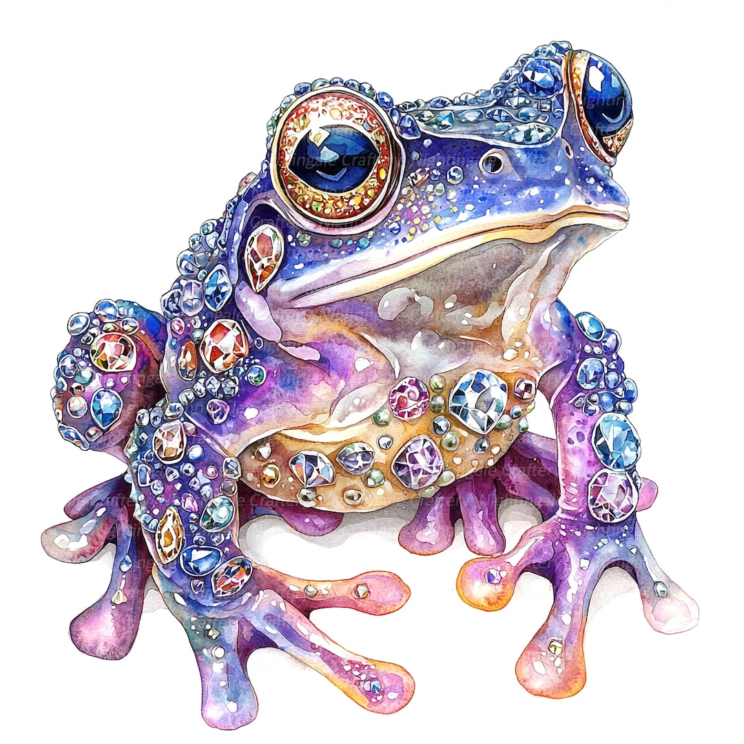 12 Jeweled Frog Clipart, Toad Clipart, Printable Watercolor Clipart ...