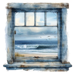 12 Window Ocean View Clipart, Window to Sea Clipart, Printable ...