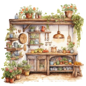 12 Fairy Kitchen Clipart, Printable Watercolor Clipart, 12 High Quality ...