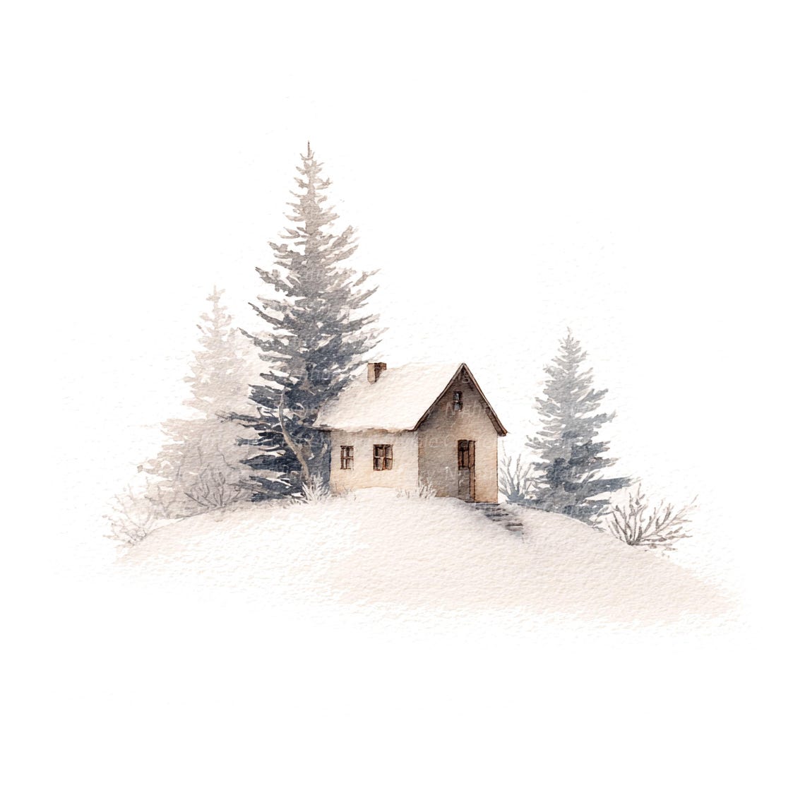 11 Christmas House Clipart, Winter Landscape, Printable Watercolor ...