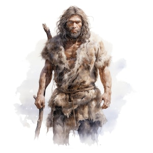 12 Neanderthals Clipart, Stone Age, Printable Watercolor Clipart, High ...