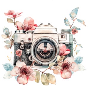 10 Vintage Floral Camera Clipart Set 2, Photo, Printable Watercolor ...