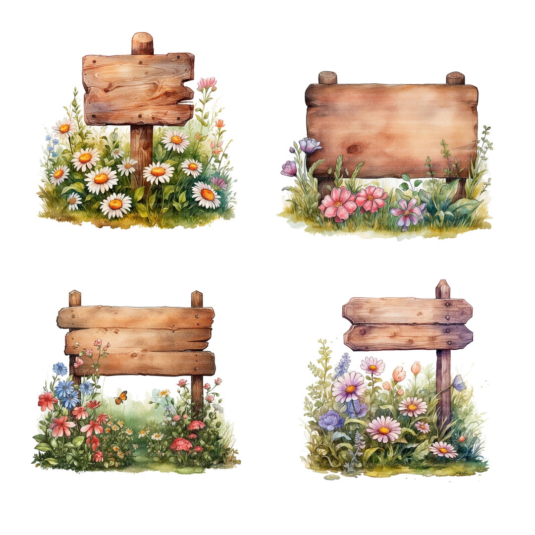 22 Wooden Sign Clipart, Rustic Wood Sign, Printable Watercolor Clipart ...