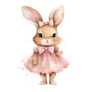 Cute Bunny in Pink Dress Clipart, Printable Watercolor Clipart, 12 High ...