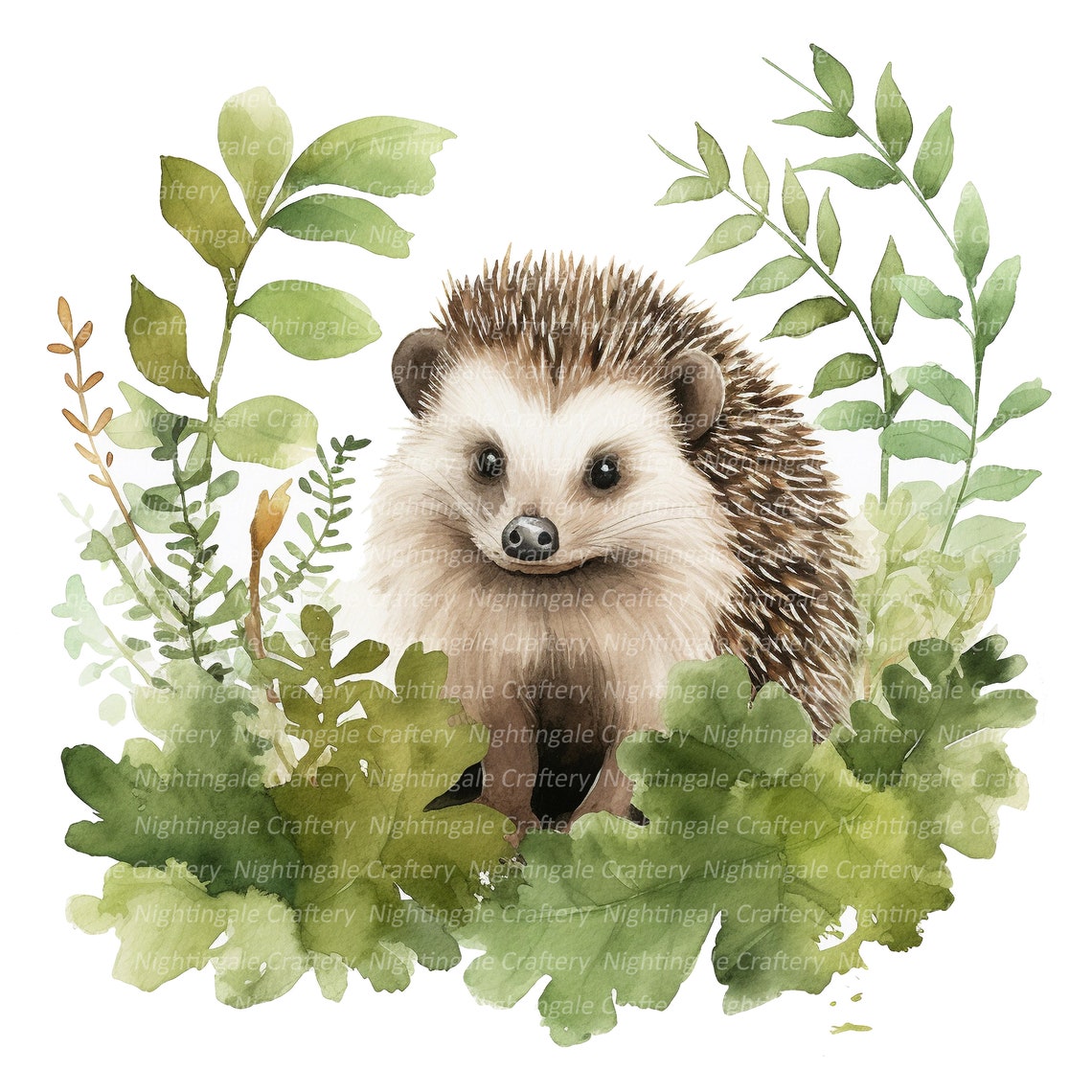 Cute Hedgehog in Greenery Clipart Printable Watercolor - Etsy