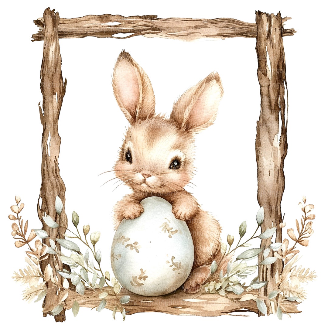 8 Easter Bunny Clipart Set 3, Rabbit Clipart, Printable Watercolor ...