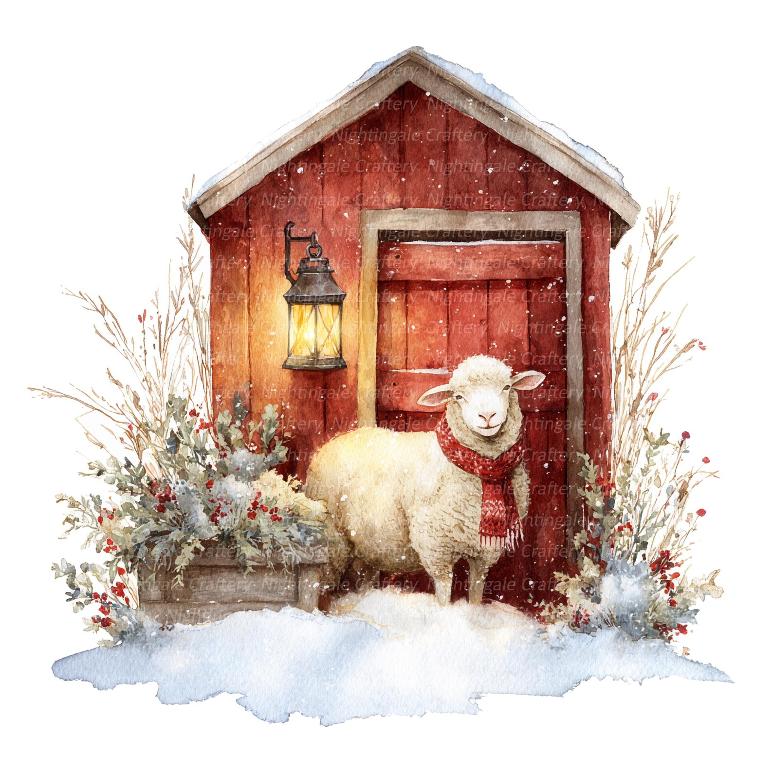 10 Christmas Card Design, Cute Farm Animals, Printable Watercolor ...