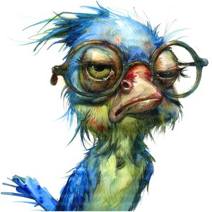 10 Grumpy Bird Clipart, Whimsical Bird, Digital Clipart, Watercolor ...