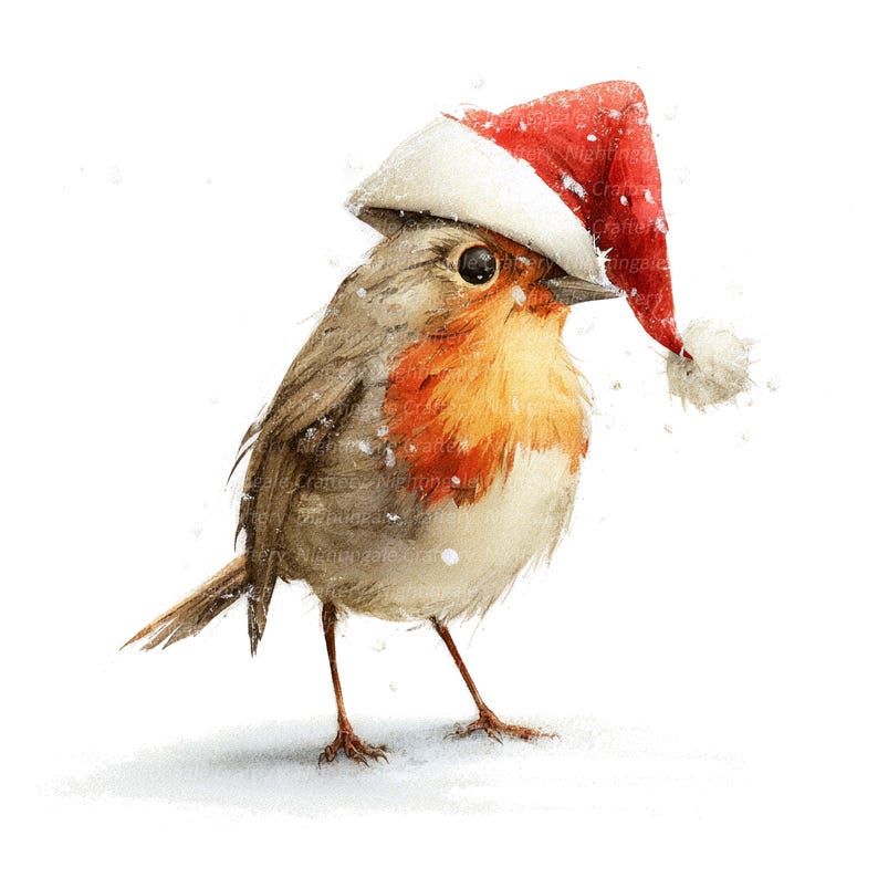 10 Christmas Robin Clipart, Christmas Card, Printable Watercolor ...