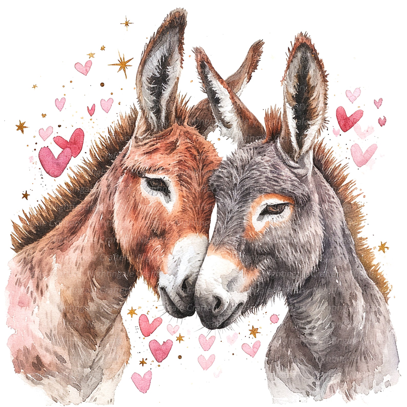 9 Romantic Donkey Couple Clipart, Donkey Love, Printable Watercolor ...