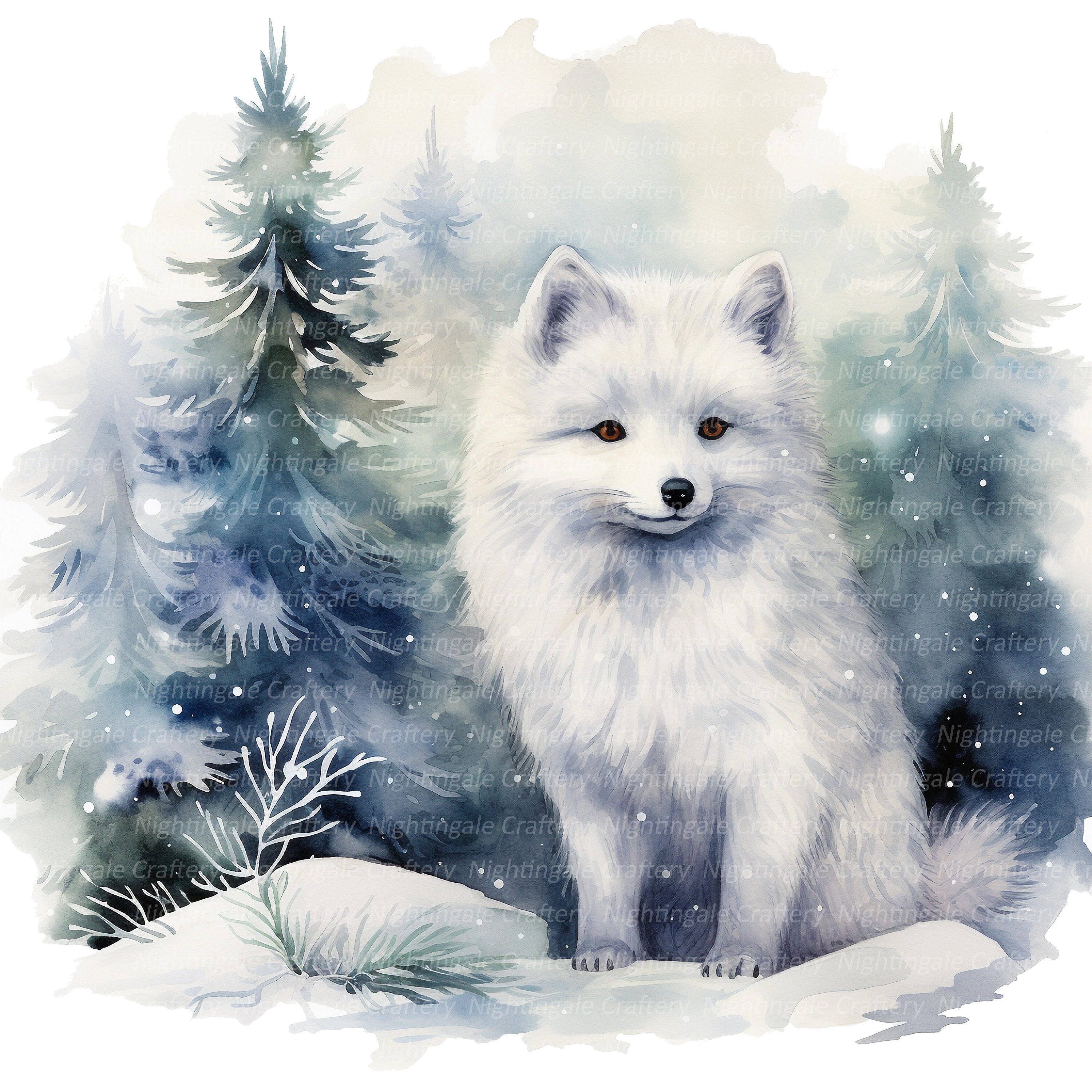 10 Christmas Arctic Fox Clipart, Christmas Card, Printable Watercolor ...