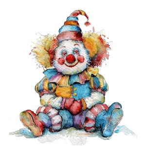 12 Funny Clown Clipart, Watercolor Clown, Printable Watercolor Clipart ...