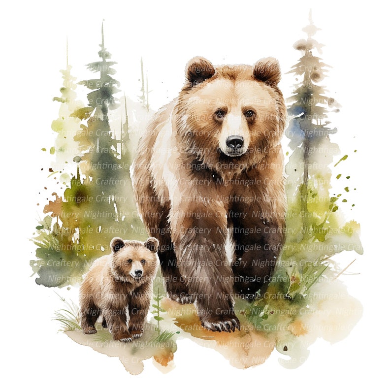 Bear in Forest Clipart Printable Watercolor Clipart 10 High - Etsy