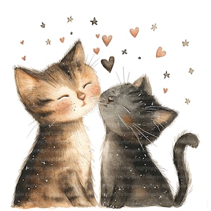 10 Kitten Love Clipart, Romantic Cats Clipart, Printable Watercolor ...