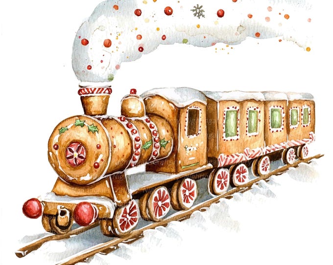 10 Gingerbread Train Clipart: Watercolor Christmas Holiday Cookie ...