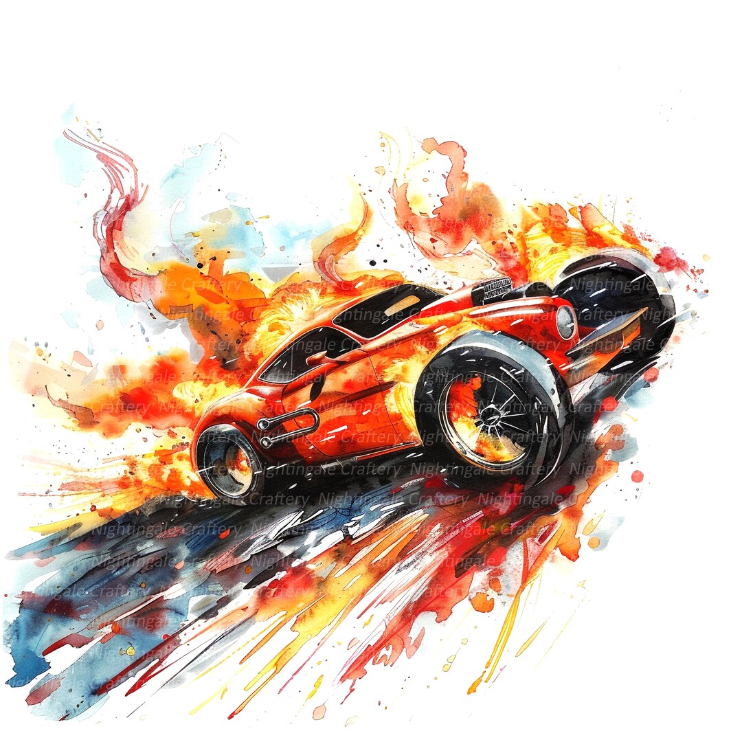 18 Drag Racing Cars Clipart, Fiery Cars, Drag Race, Printable ...