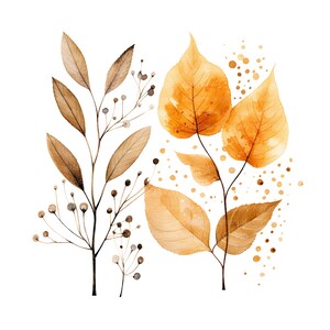 14 Autumn Leaves Boho Style Clipart, Boho Fall Printable Watercolor ...