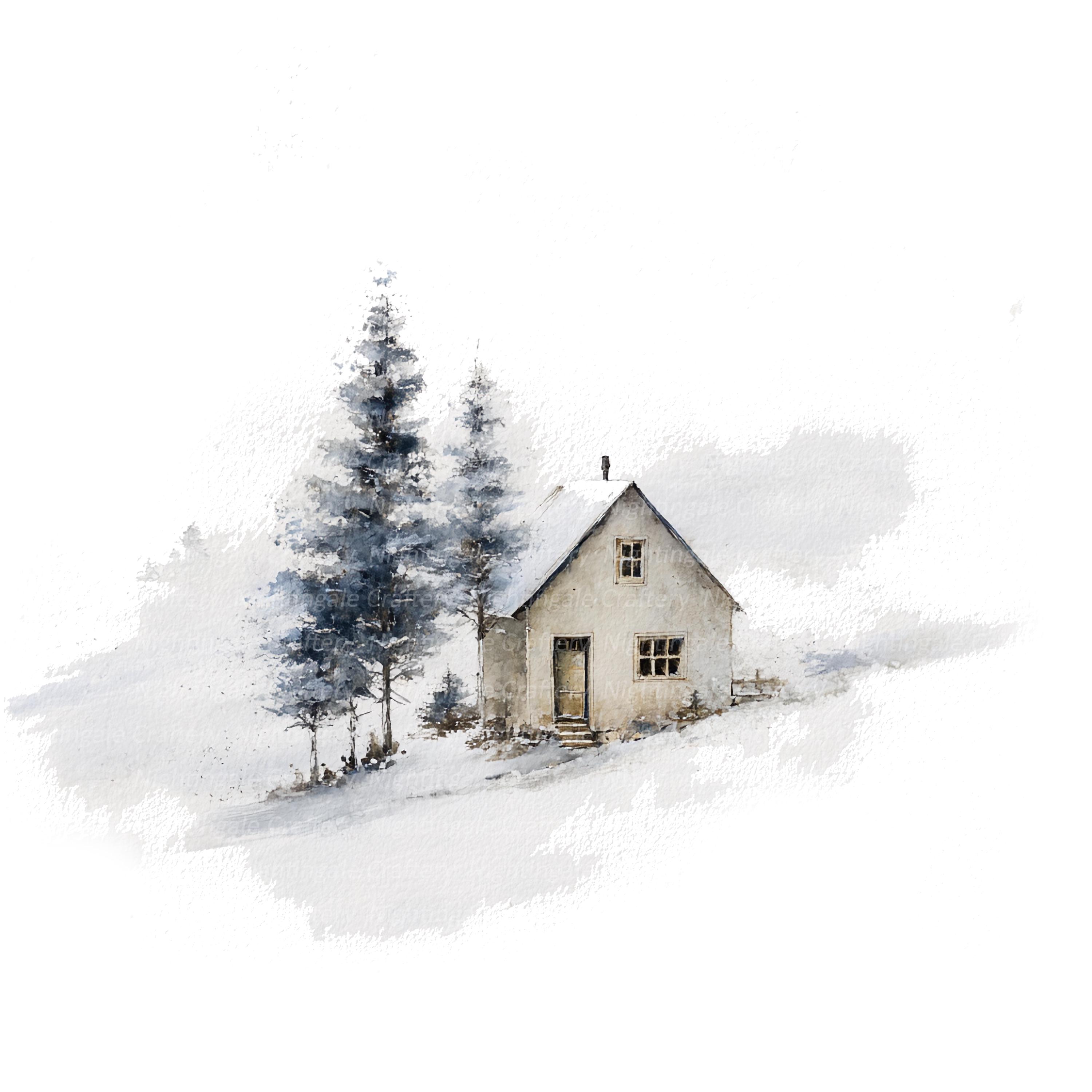 11 Christmas House Clipart, Winter Landscape, Printable Watercolor ...