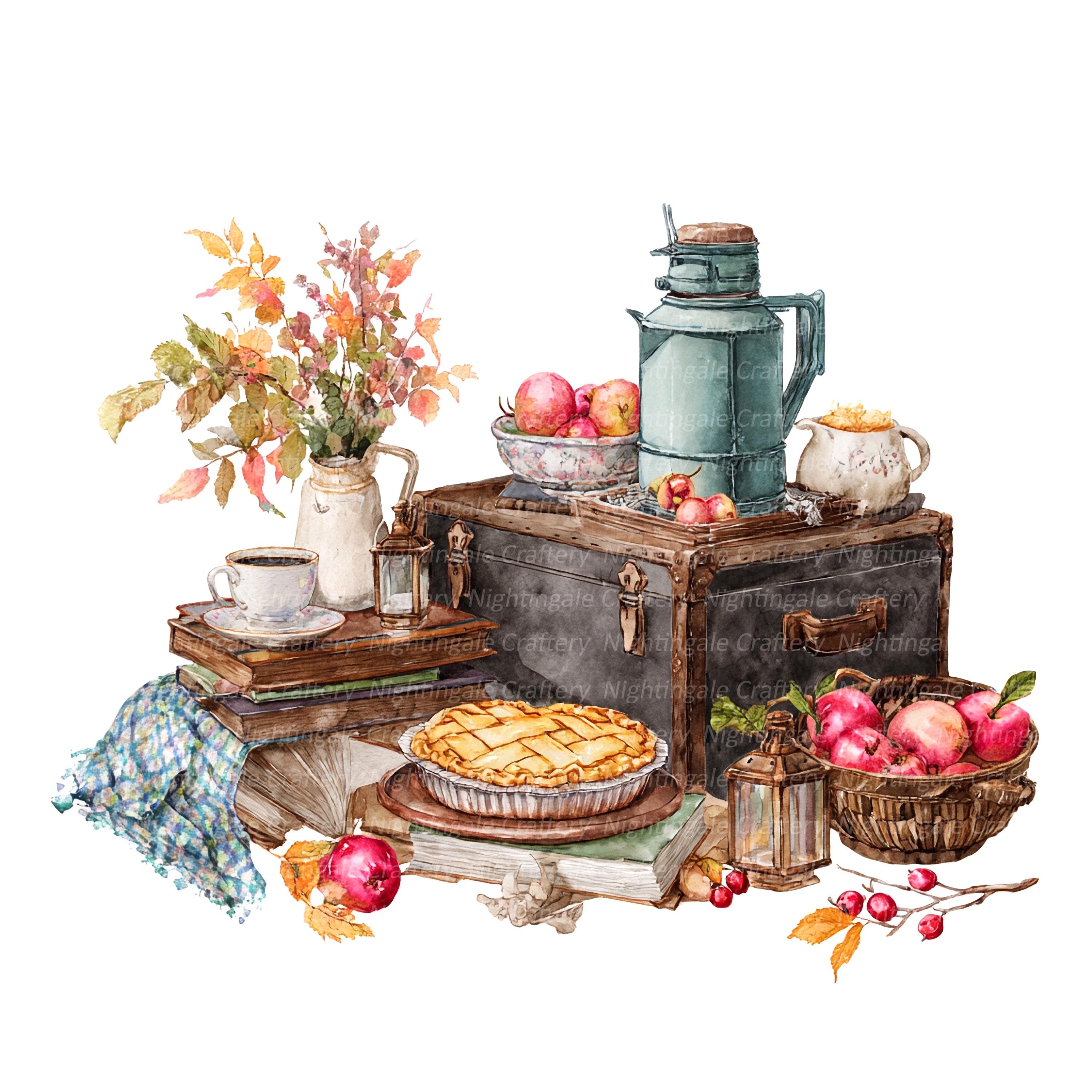 10 Autumn Picnic Clipart, Cozy Picnic Corner, Printable Watercolor ...