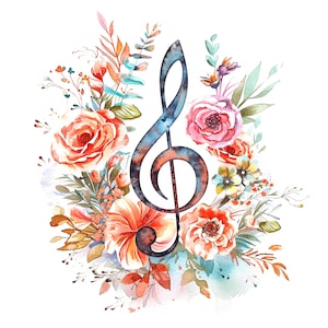 11 Floral Music Clef Clipart, Music Clipart, Printable Watercolor ...