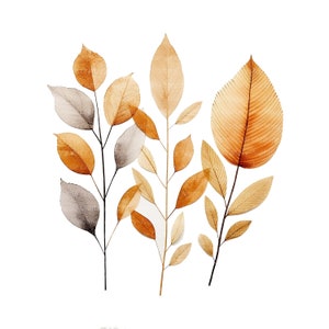 14 Autumn Leaves Boho Style Clipart, Boho Fall Printable Watercolor ...