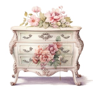10 Vintage Floral Commode Clipart, Shabby Chic, Printable Watercolor ...
