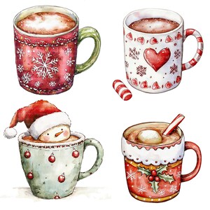 15 Christmas Mug Clipart, Christmas Card, Printable Watercolor Clipart ...