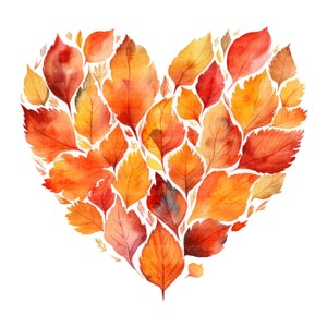 12 Autumn Leaves Heart Clipart, Fall Leaves Heart, Digital Clipart ...