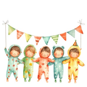 10 Pajama Party Clipart, Kids Slumber Party, Printable Watercolor ...