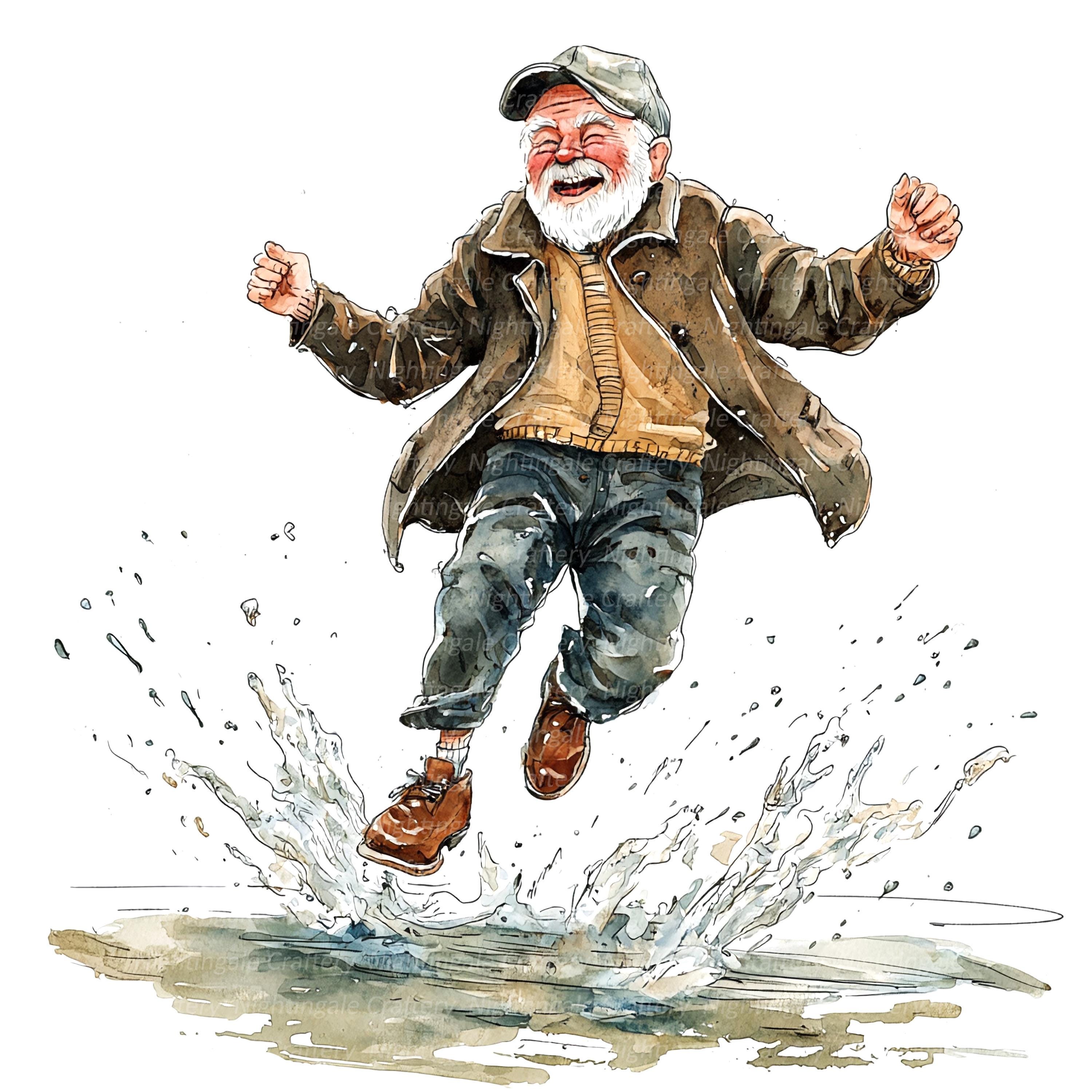 9 Elderly Man in Autumn Clipart, Happy Old Man, Printable Watercolor ...