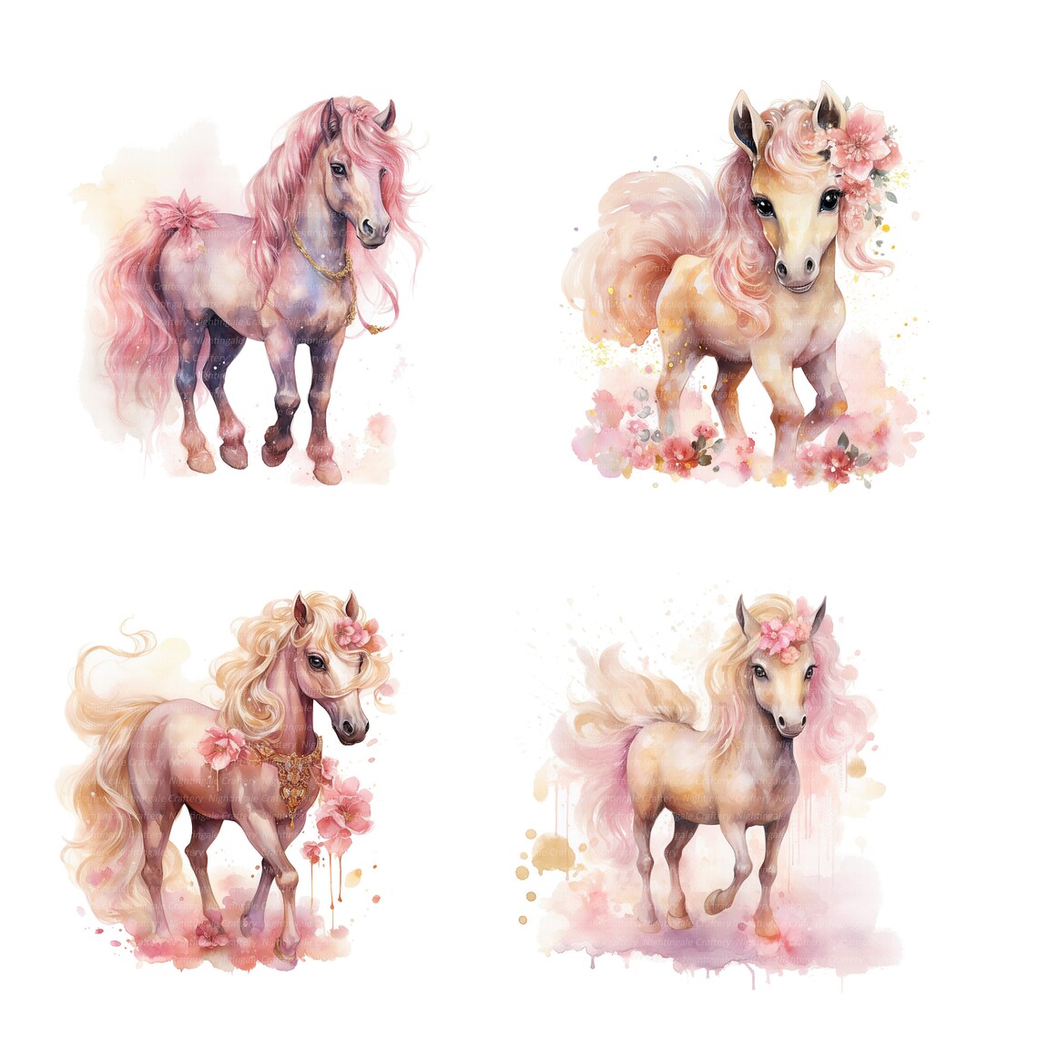 13 Pink Pony Clipart, Cute Pony Images, Printable Watercolor Clipart ...