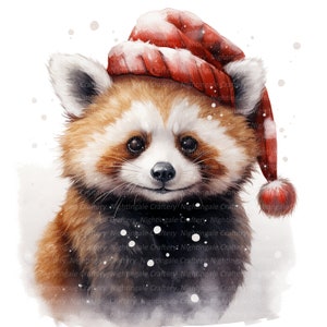 10 Red Panda With Santa Hat Clipart, Printable Watercolor Clipart, High ...