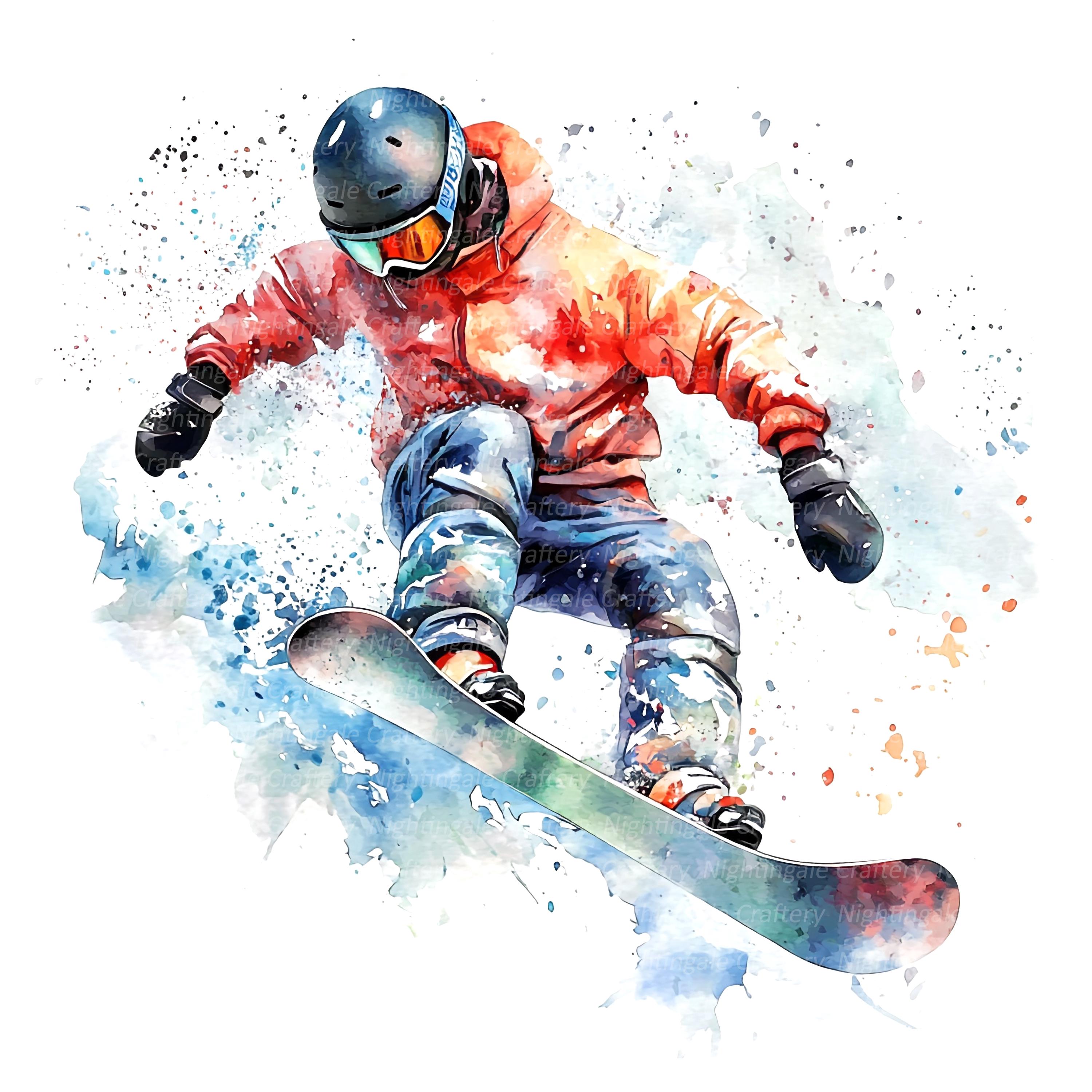 12 Snowboarding Clipart, Snowboard Clipart, Printable Watercolor ...