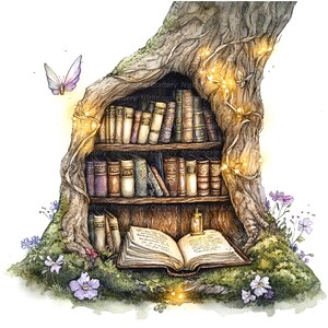 12 Fairy Library Clipart, Fairy Books Clipart, Printable Watercolor ...
