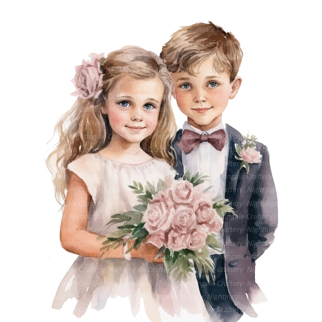 10 Kids Wedding Clipart, Wedding Invitation, Printable Watercolor ...