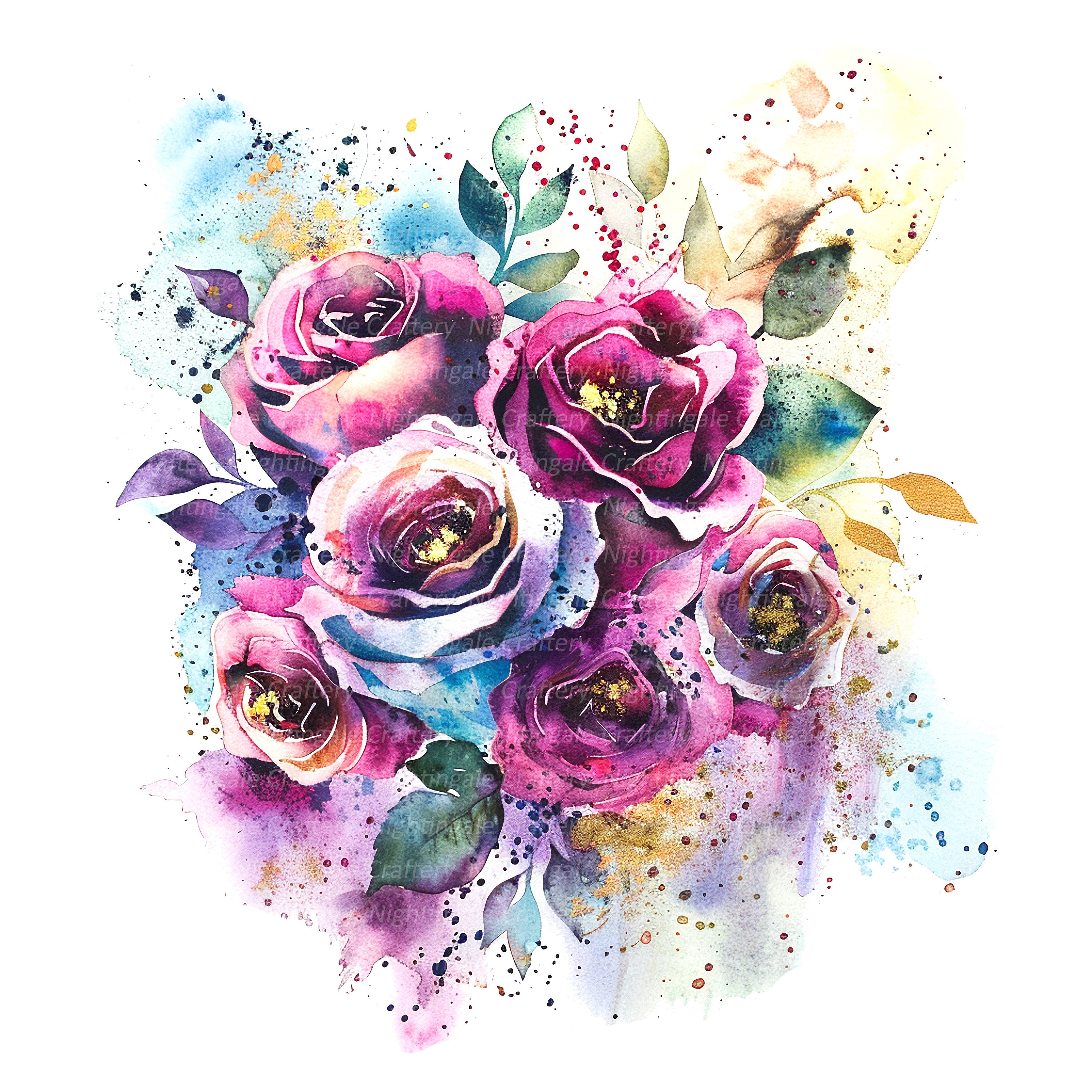 11 Roses Bouquet Clipart Set 2, Roses Print, Printable Watercolor ...