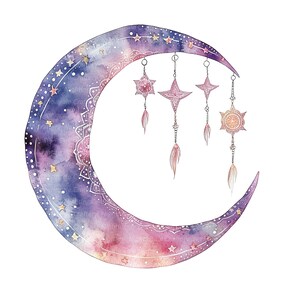 11 Boho Moon Clipart Set 2, Moon Wall Art, Printable Watercolor Clipart ...