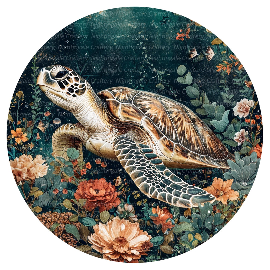 10 Floral Sea Turtle Clipart, Vintage Sea Turtle Decor, Printable ...